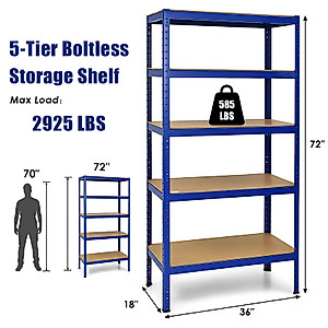 Tangkula 72" Storage Shelves, Heavy Duty Steel Frame 5-Tier Garage Shelf, Metal Multi-Use Storage Shelving Unit for Home/Office/Dormitory/Garage (1, Navy Blue)