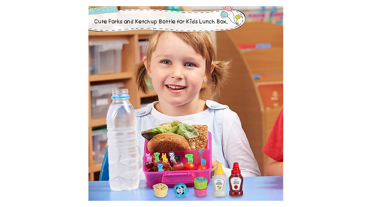 Kids Bento Box Accessories with Food Picks & Mini Bottles | Safe & Cute