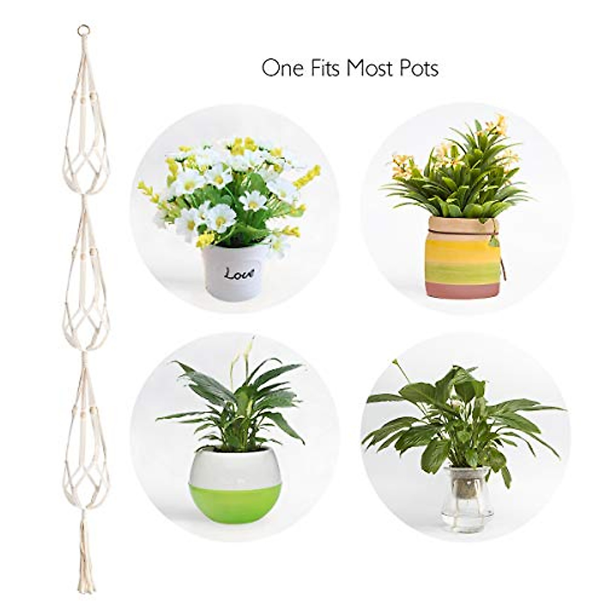 ENUOSUMA 3 Tier Macrame Plant Hanger Indoor with 1 Hook, Handmade Hanging Planter Hanging Flowers Pot with Tassels, Hanging Plant Holder for Home Decor - Cotton Rope, 4 Legs, 71 Inch