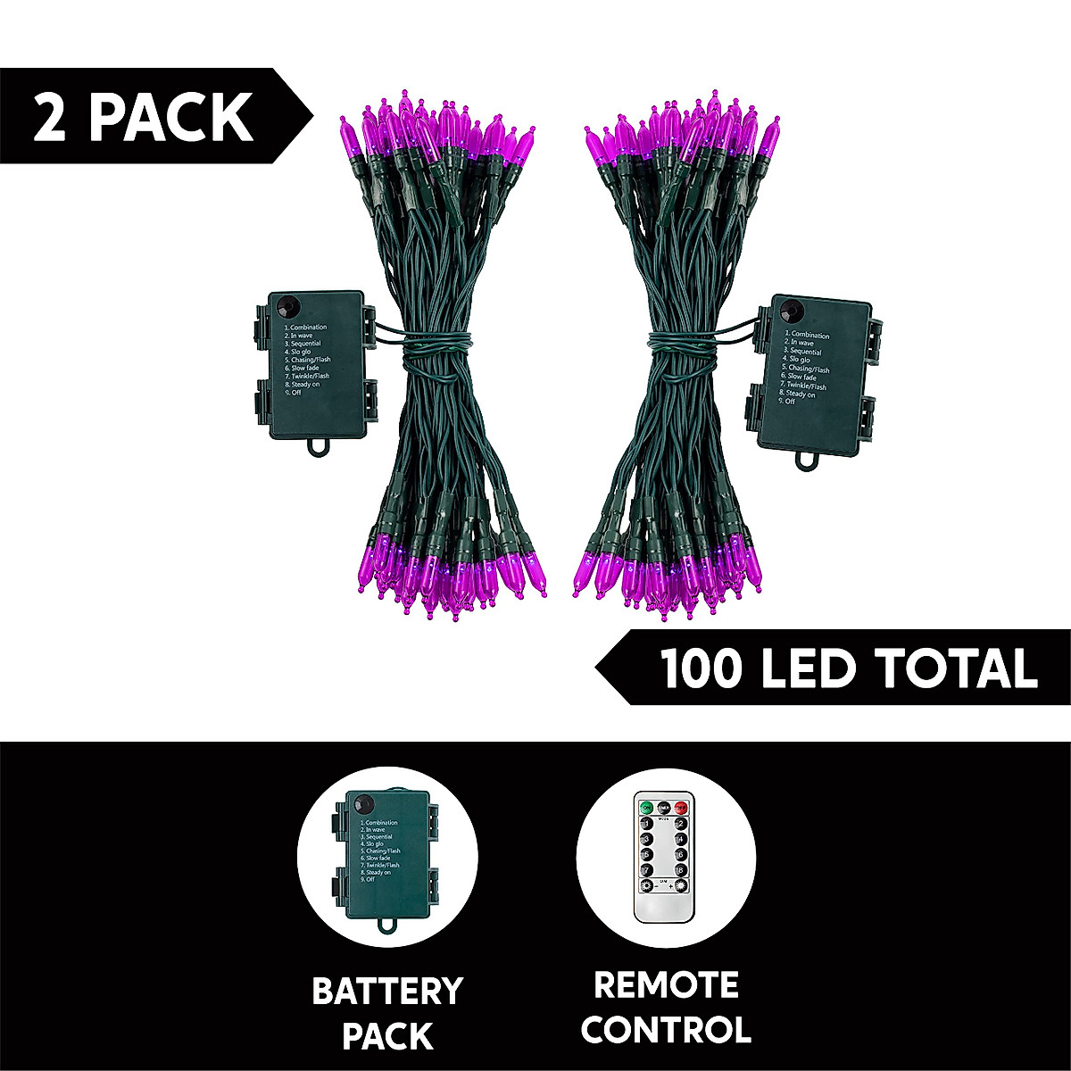 Joiedomi 100 (2x50) LED Halloween String Lights 67.2FT (2x33.6) Green Wire for Indoor Outdoor Holiday Décor Halloween Event Decoration, Tree, Eaves, Haunted House Theme Party (Purple)