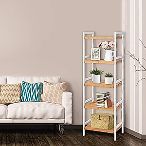 kinbor Bamboo Shelf - 5 Tier Utility Shelf, Bamboo Shelving Unit, Multipurpose Tall Bamboo Rack Display Shelf Unit for Home Office Bathroom Kitchen Living Room