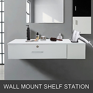 VEVOR White Salon Wall Mount Stations Styling Classic Locking Storage Beauty Salon Spa Equipment Barber Stations