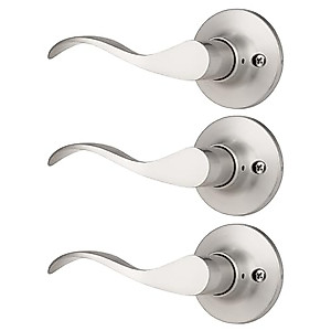 Mengico 3 Pack Interior Door Handles,Satin Nickel Modern Door Handle,Door Lock Left Handled Dummy Levers，Dummy Door Handles