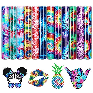 Tintnut Tie dye HTV Heat Transfer Vinyl - 10x12 Inch 12 Sheets Bundle Watercolor HTV Iron on Vinyl Seamless Colorful Swirl Patterned HTV for Tshirts DIY Compatible with Cricut or Silhouette Cameo