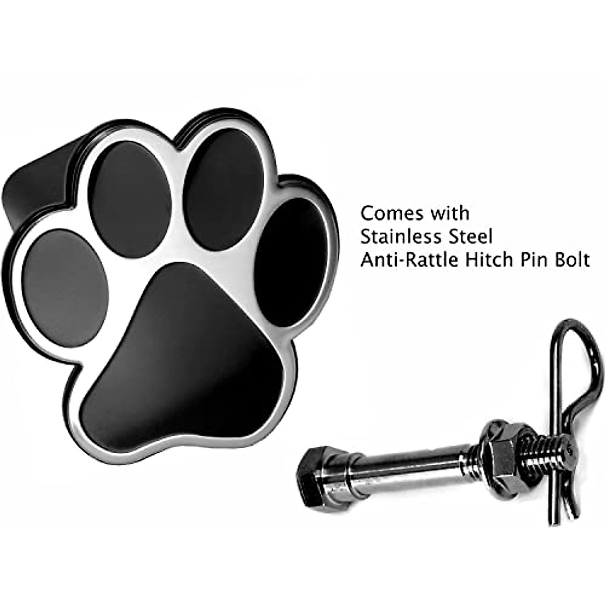 Dog Animal Paw Foot Emblem Metal Trailer Hitch Cover (Fit 2" Receivers, Chrome/Black)