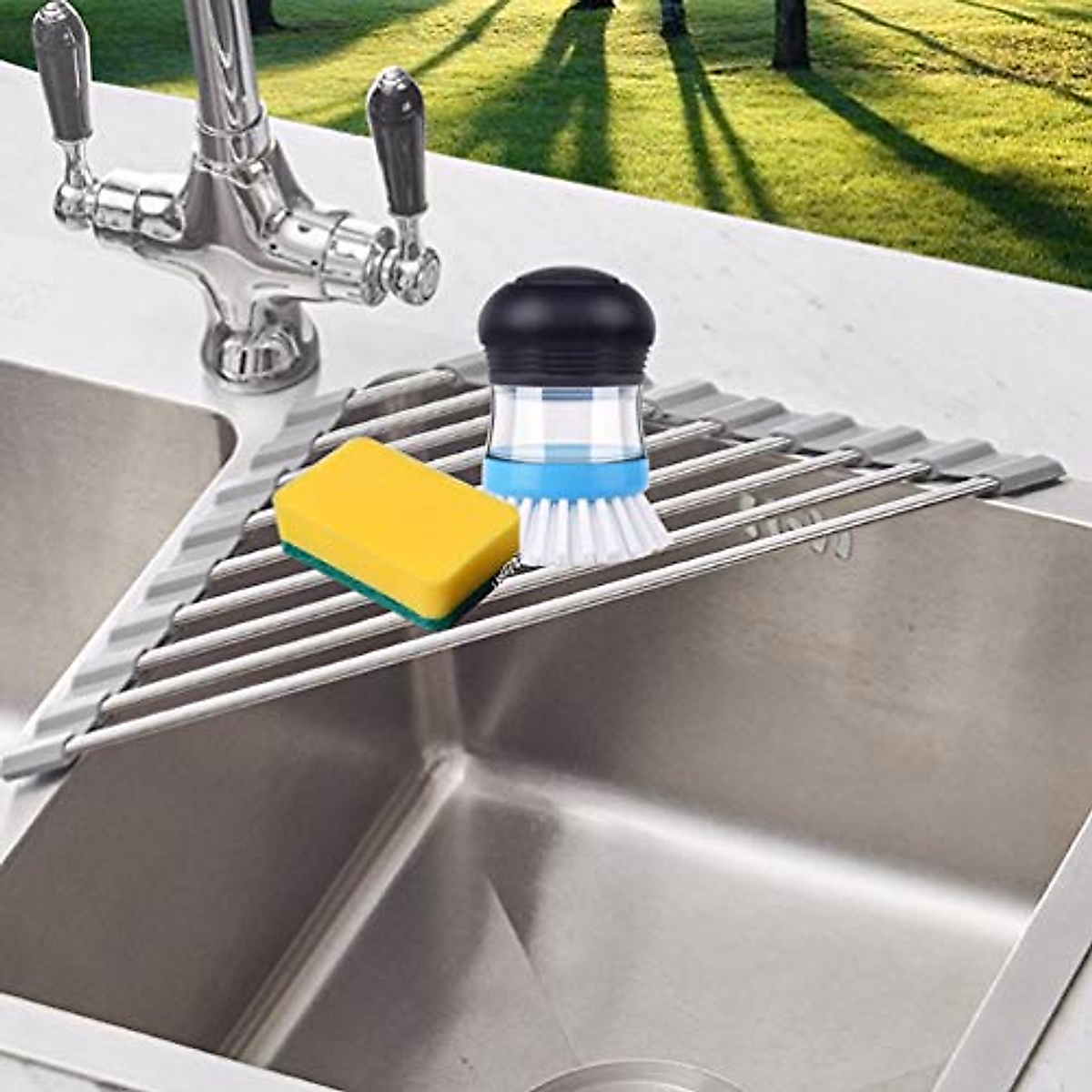 Sink Sponge Holder, Multipurpose Roll up Drying Rack for Sink Corner-Gray