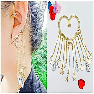 CSIYANJRY99 2 PCS Ear Wrap Tassel Dangle Earrings Agate Pearl Ear Cuffs for Women -Non Pierced Ear Cartilage Wrap Hoop Earrings Gold Silver (A-S (Bullets))