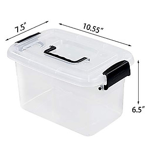 Utiao Clear Plastic Bin with Lid, 5.5 Quart Latching Box with Black Handle, 6 Packs