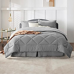 BEDSURE Queen Comforter Set - 7 Pieces Reversible Queen Bed Set Bed in a Bag with Comforters Queen Size, Sheets, Pillowcases & Shams, Grey Bedding Sets