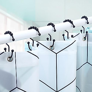 Shower Curtain Hooks, Goowin Shower Curtain Rings, Rust Proof Metal Black Shower Curtain Hooks, Free Sliding Shower Curtain Hooks, Double Shower Curtain Rings for Curtain & Liners, Black