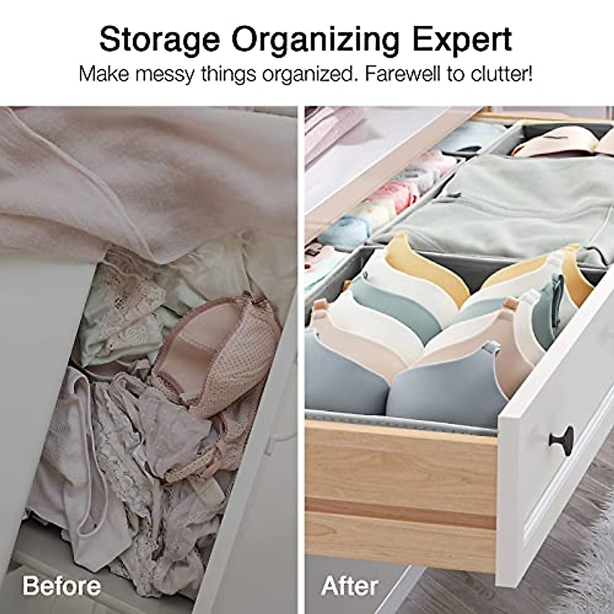 MONINXS Clothes Drawer Organizers Grey & 6-Shelf Hanging Closet Organizer Black