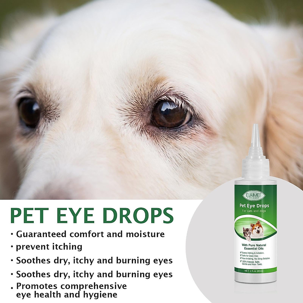 HXLYBD Dog Eye Drops, Cat & Dog Eye Wash Drops Remove Eye Tear Marks Dirt for Dogs & Cat, Gentle Eye Drops for Dogs and Cats Soothe Irritated Eyes Remove Eye Discharge, Dirt and Tear Stains