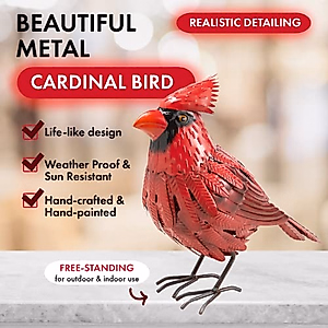 Cardinal Statue Metal Bird Yard Art, Garden Yard Sculpture Art- Red Large Realistic Standing - Outdoor Fall, Winter, Spring, Summer Decoration- Handmade Ornament Decor Mom, Sympathy