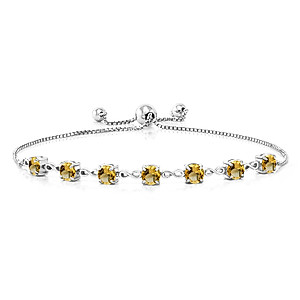 Gem Stone King 2.24 Cttw Yellow Citrine 7-Stone Tennis Bracelet For Women In 925 Sterling Silver | Gemstone Birthstone | Fits Up To 9 inches Wrist
