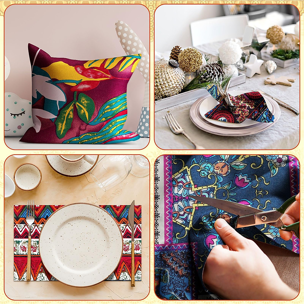 Mixweer 40 Pcs 10 x 10 Inch African Print Fabric Indian Cotton Fabric Indian Block Print Fabric Squares Vintage Multicolor Ethnic Style Decorative Fabric for Quilting Sewing Patchwork DIY Craft