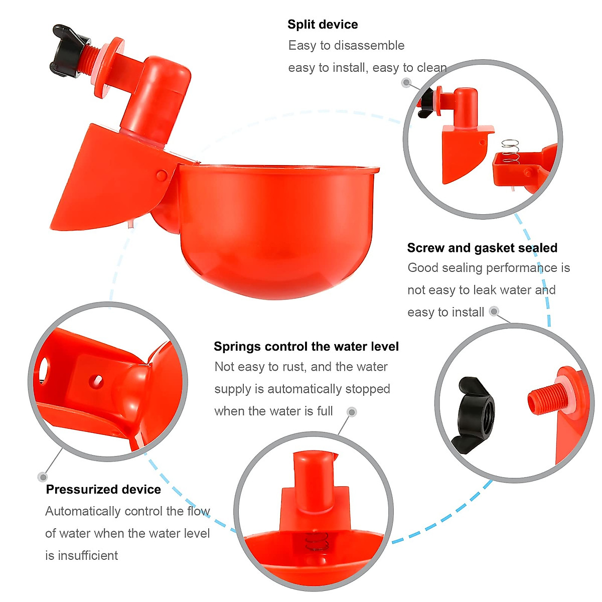 Cocoyeye 6 Pack Chicken Waterer Cups, DIY Chicken Water Feeder, 3/8 Inch Automatic Filling Water Poultry Drinking Bowl Split Type for Ducks, Turkeys,Goose，Birds (6)