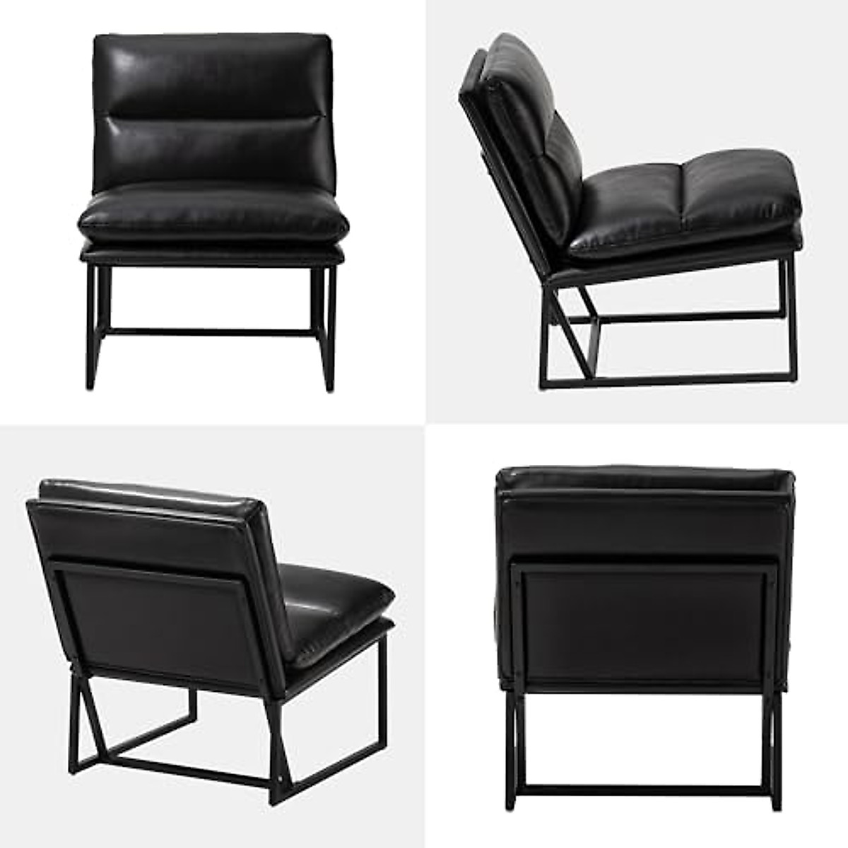Glitzhome Mid Century PU Leather Reading Sofa Chair, Black