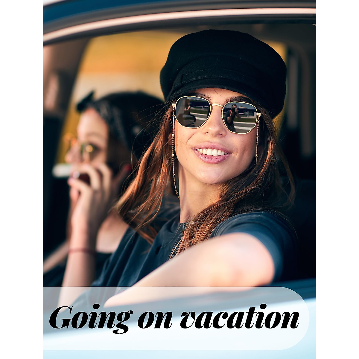 Veda Tinda Vision Hexagon Sunglasses for Women Men Trendy Black Retro Polygon Polarized TAC Lens Metal Frame UV400 Polarized Protection With Eyeglasses Chain C05S01