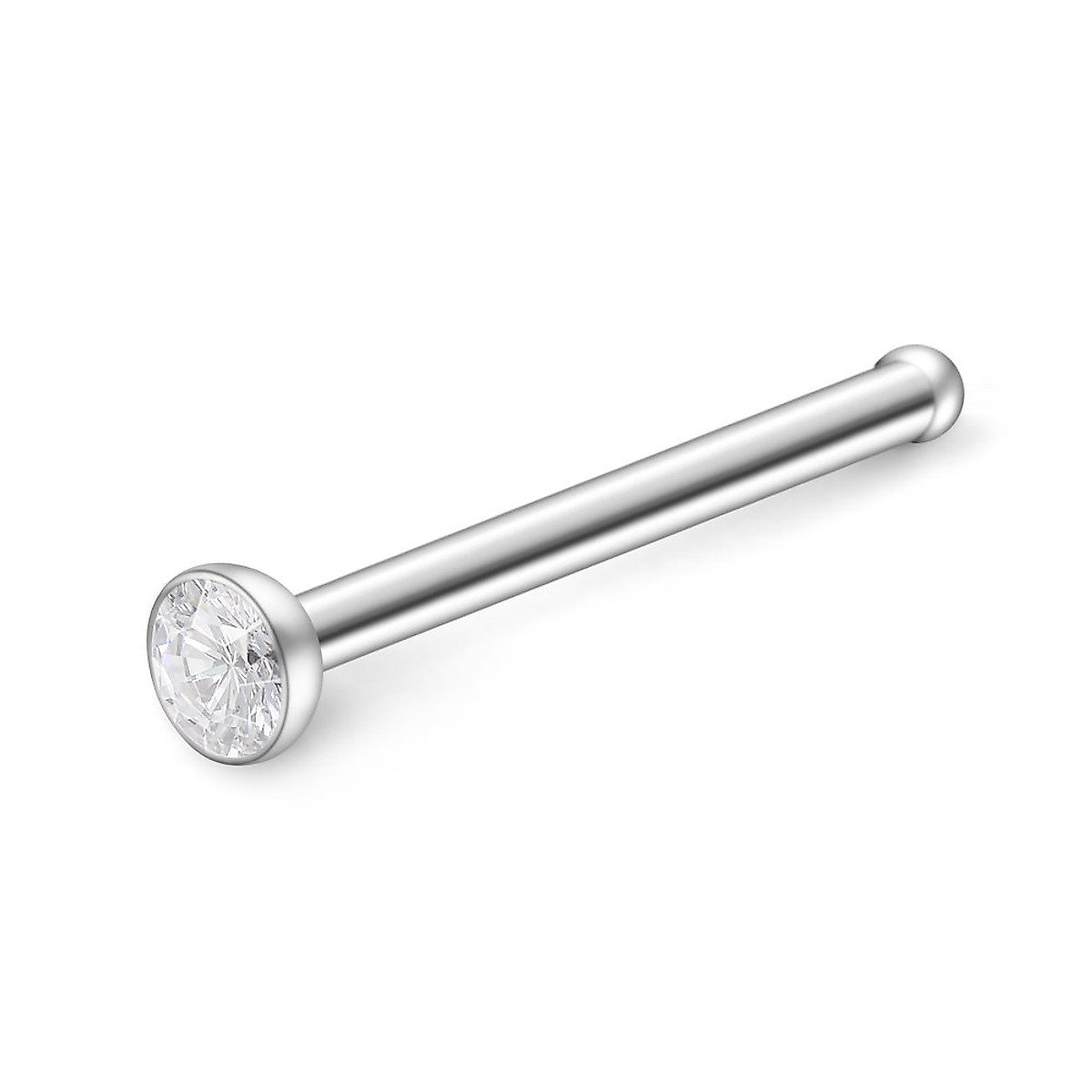 Ruifan 10PCS 18G 316L Surgical Steel 1.5mm Jeweled Clear Round Diamond Cubic Zirconia Crystal Nose Bone Studs Rings Piercing Jewelry