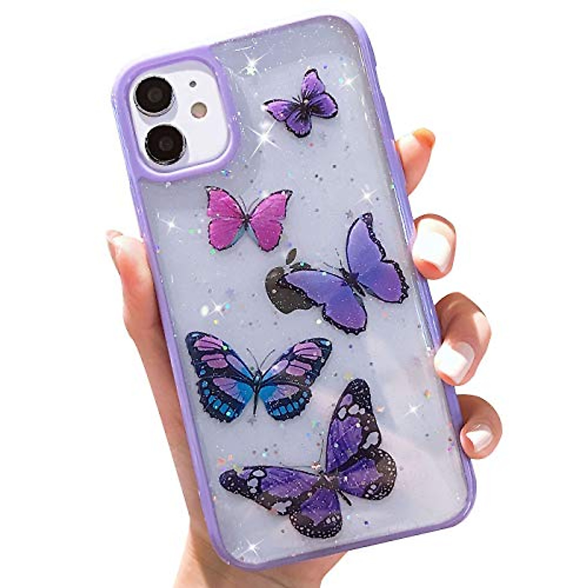 wzjgzdly Butterfly Bling Clear Case Compatible with iPhone 11, Glitter Case for Women Cute Slim Soft Slip Resistant Protective Phone Case Cover for iPhone 11 6.1 inch - Purple