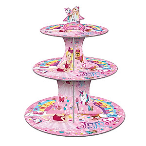 3 Tier Cupcake Stand - Sweet Themed Party Decorations Supplies for Kids Girls Birthday Party, Baby Shower,Wedding, Gender Reveal Party