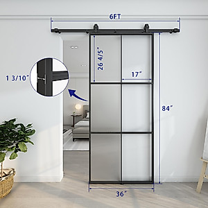 BARNSMITH 36in x 84in Aluminum Glass Barn Door and 6FT Hardware Included,Frosted Tempered Glass Barn Door,Easy Assembly