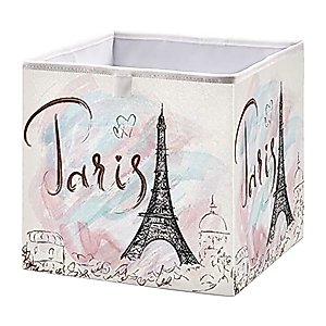 xigua Vintage Eiffel Tower Rectangle Storage Bin Large Collapsible Storage Box Canvas Storage Basket for Home,Office,Books,Nursery,Kid's Toys,Closet