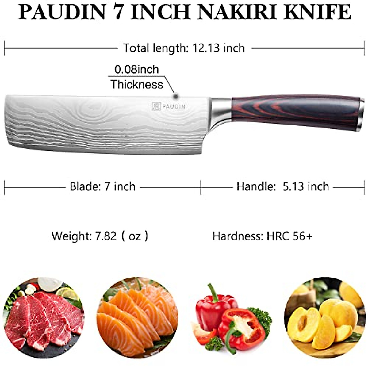 PAUDIN Nakiri Knife Razor Sharp Meat Cleaver 7 inch High Carbon Stainless Steel Vegetable Kitchen Knife, Multipurpose Asian Chef Knife for Home and Kitchen with Ergonomic Handle