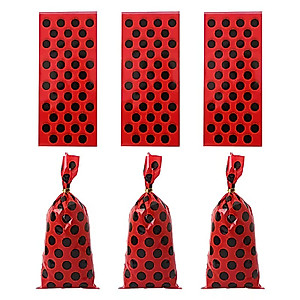 50 Pieces Red Cello Bags Black Polka Dots Cellophane Candy Bags Candy Plastic Favor cellophane Treat Bags for Ladybug Party Bags Birthday Party Supplies