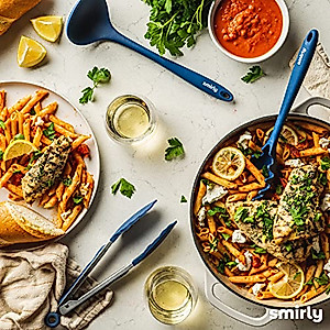 Silicone Kitchen Utensils Set & Holder: Cooking Utensils Set - Kitchen Essentials for New Home & 1st Apartment- Silicone Spatula Set, Cooking Spoons for Nonstick Cookware (Silicone, Blue)