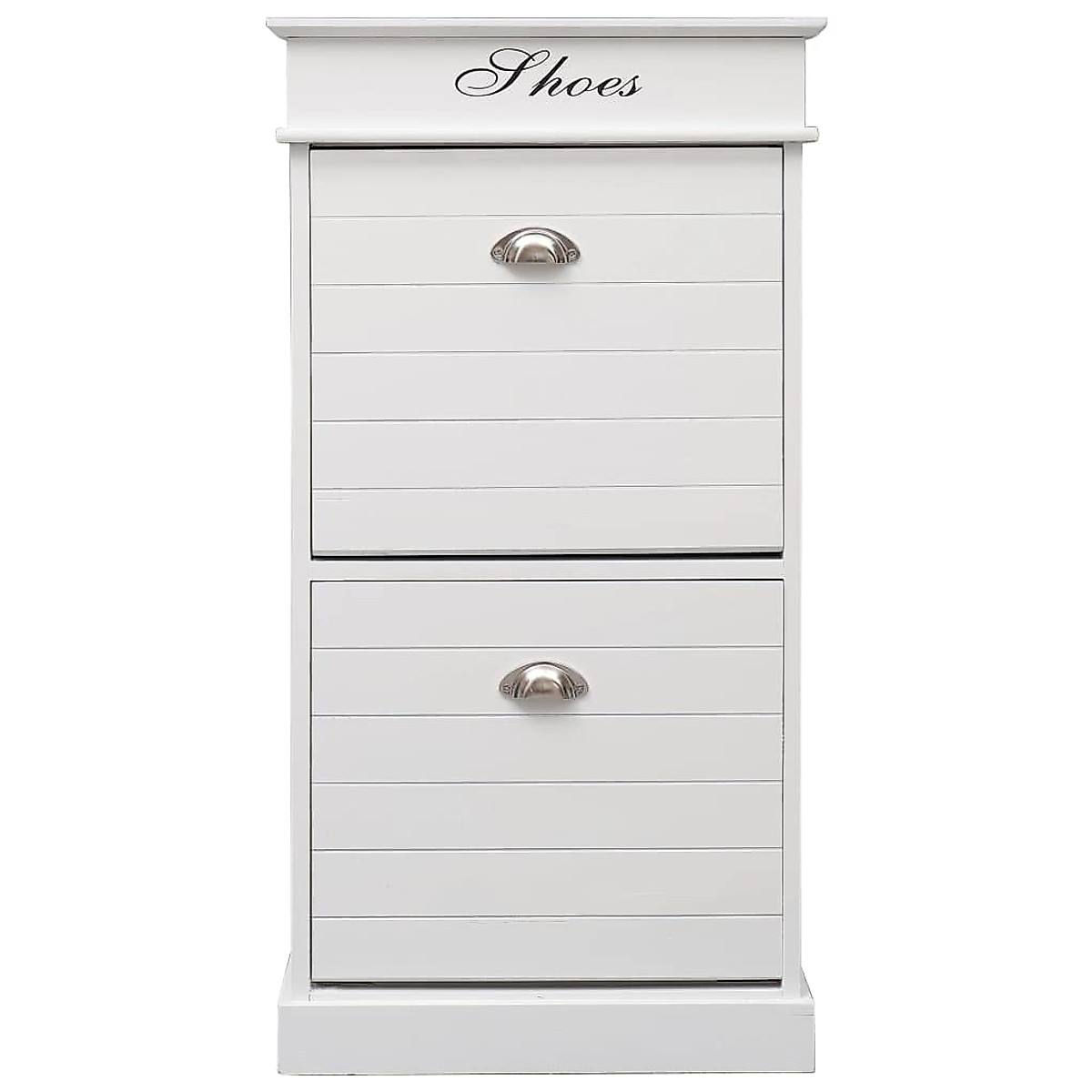 FurturHome Shoe Cabinet with 2 Tilting Compartment | Wooden Shoe Rack | Shoe Storage Cabinet for Entryway, Hallway, Bedroom, Home | White Paulownia Wood 19.7" x 11" x 38.6"