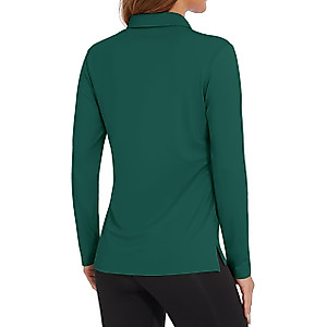 MAGCOMSEN Women's Swim Shirt Long Sleeve Polo Tees Shirts UPF 50+ UV Protection Athletic Shirts V-Neck Golf Polo Emerald Green,M