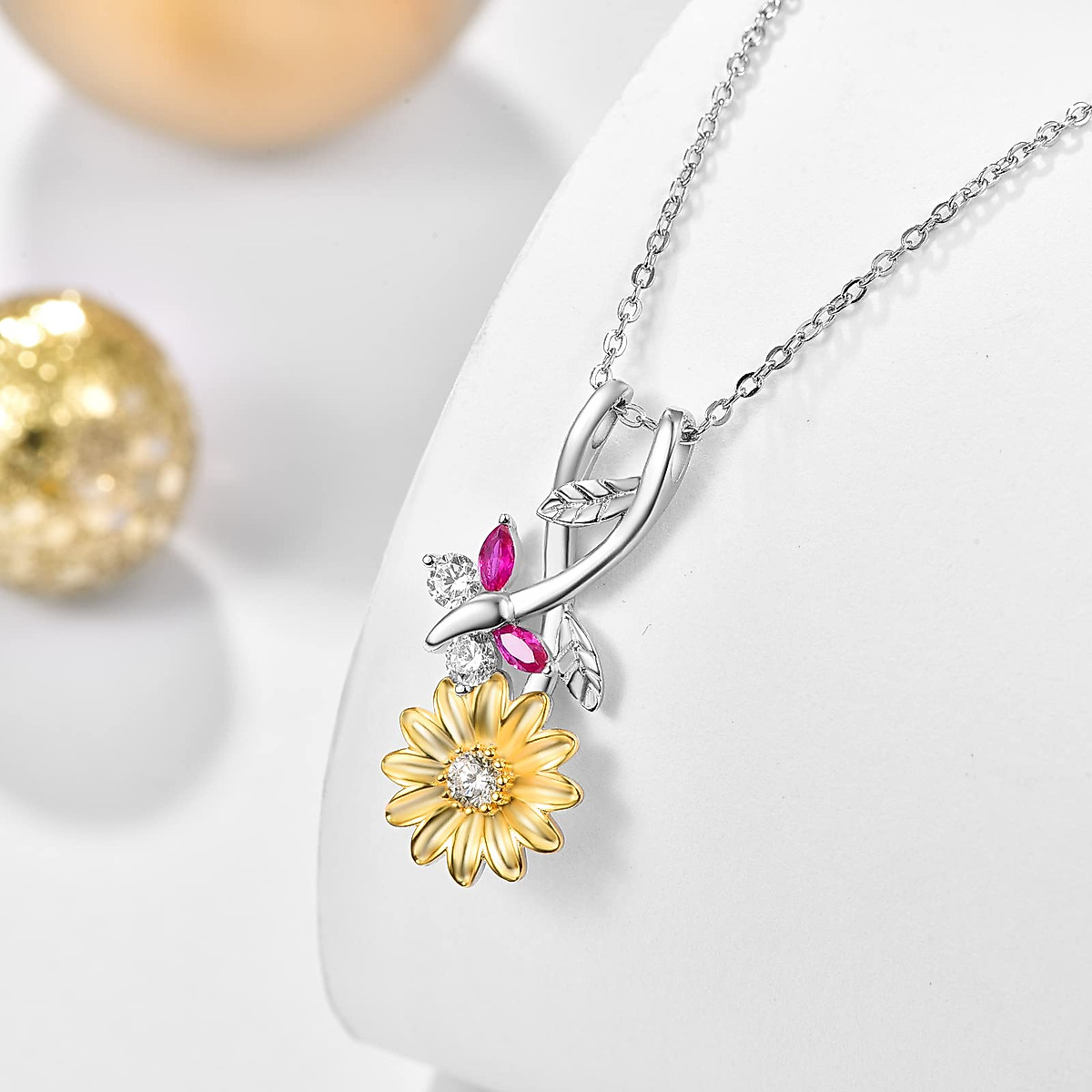 Dreamboat Sunflower Pendant Necklace for Women 925 Sterling Silver Sunflower Flower Jewelry Anniversary Birthday Gifts