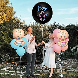 BLOOMWIN 2pcs Black Gender Reveal Balloons 36“ with Heart Confetti, Baby Boy and Girl Large Foil Balloons, Boy or Girl Gender Reveal Decorations Kit Baby Shower Pink and Blue