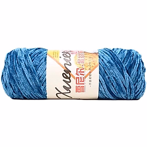 Dark Blue Solid Color Hand Woven Thick Crochet Thread Chenille Velvet Yarn Soft Wrapping for Craft Scarves Sports Blankets 100g