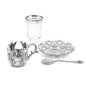 Glass Coffee or Tea Cups Drinking Glasses Turkish Tea cup (Silver)
