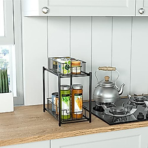 MaraFansie Under Sink Organizers and Storage Pull Out Organizer Kitchen Cabinet Rack with Sliding Drawers, Black