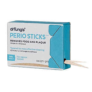 DrTung's Double-Sided Perio Sticks - Dental Sticks for Humans, Dental Floss Picks, Plaque Remover for Teeth, Dental Toothpicks, Dental Picks for Teeth Cleaning - Thin, 100 Count (Pack of 6)