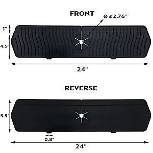 Luvitory Faucet Handle Drip Catcher Silicone Lengthened Mat, 24'' Splash Guard, Sink Guard for Kitchen Drying Mat Soap Sponge Accessories Tray Bathroom Bar Protection Black