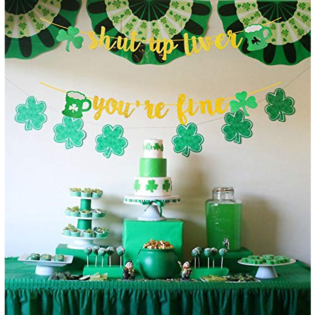 Weimaro Shut Up Liver You Are Fine Banner, Glittery St. Patrick’ s Day Decorations, Funny Drinking Indoor Home St Patricks Day Party Decorations, Irish Lucky St Patty’ s Day Decorations Supplies Decor
