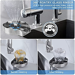 Glass Rinser for Kitchen Sink,Glass Washer with 360 ° Rotation,304 Stainless Steel Faucet Cup Washer,Sink Accessories for Coffee Shop Bars (Silver)