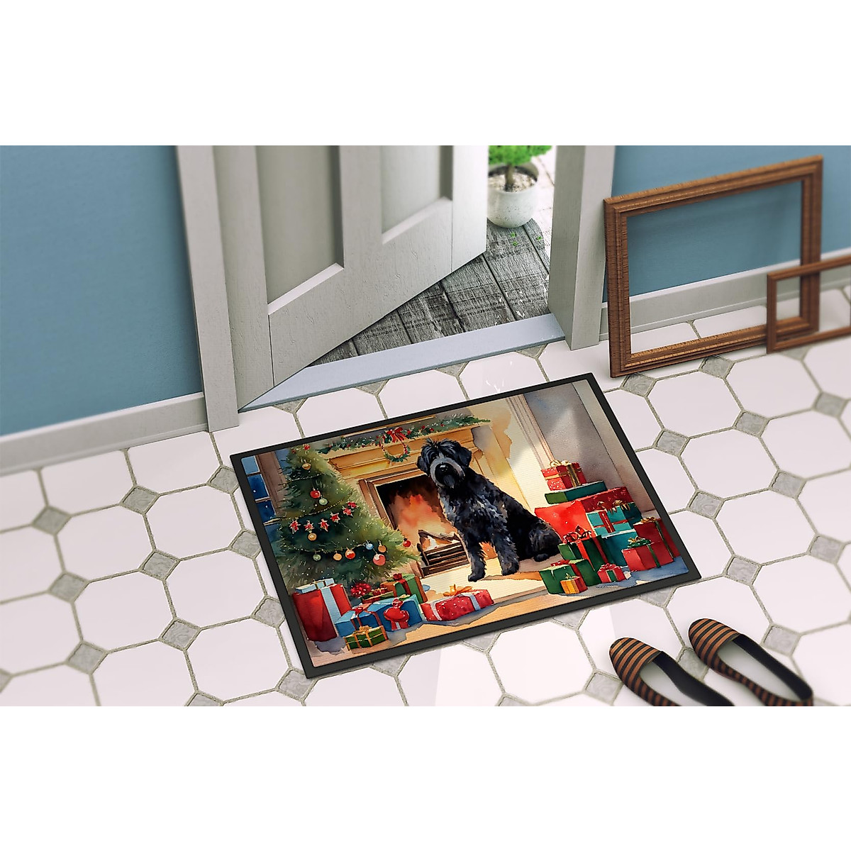 Caroline's Treasures DAC2619MAT Bouvier des Flandres Cozy Christmas Doormat Front Door Mat Indoor Outdoor Rugs for Entryway, Non Slip Washable Low Pile, 18H X 27W