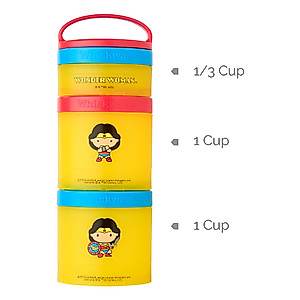 Whiskware Justice League Stackable Snack Containers for Kids and Toddlers, 3 Stackable Snack Cups for School or Travel, Batman