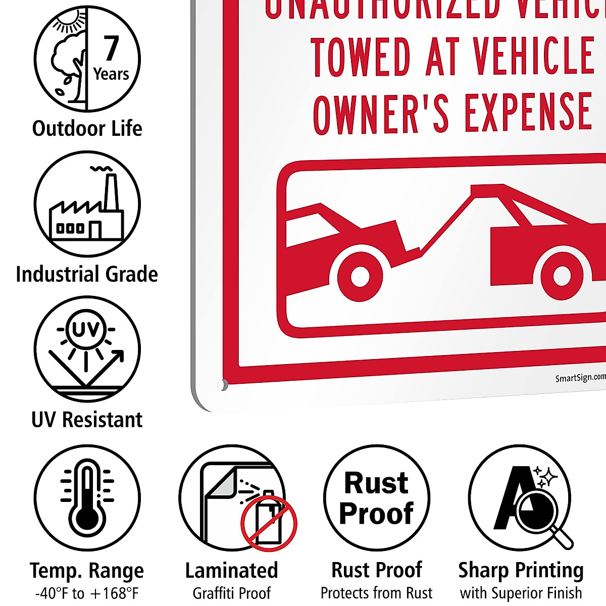 SmartSign 14 x 10 inch “No Parking In Driveway Unauthorized Vehicles Towed” Metal Sign, 40 mil Laminated Rustproof Aluminium, White and Red, Made in USA