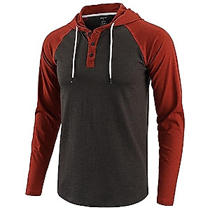 Vetemin Men's Casual Vintage Slim Fit Action Sports Workout Hiking Baseball Active Hoodie T Shirts H.Charcoal/Rusty M
