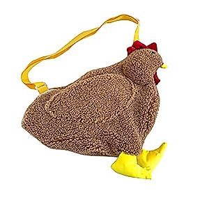Cute Chicken Crossbody Bags for Women Girl Plush Handbags Cartoon Rooster Shoulder Bag (Khaki)