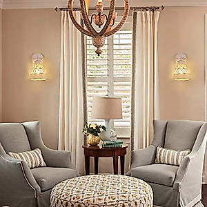 White Pendant Lights Kitchen Island 3 Pack with Metal Shade, Adjustable Cord,White Wall Sconces Set of 2, Bohemian Modern Light Fixtures, Farmhouse Hemp Rope Woven Light for Bar,Sink,Bedroom,Hallway