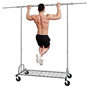 SPECILITE Clothes Rack Heavy Duty Load 480LBS, Grament Rack with Extensible Size, 75" L,Metal Rolling Clothing Rack 2-in-1 with Sturdy Wheels and Shelves, Collapsible Wardrobe Rack, Chrome