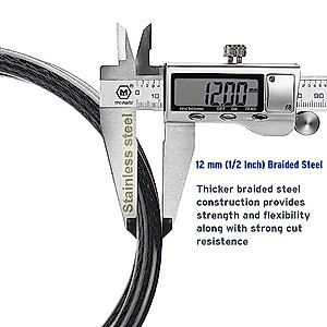 Titanker Bike Steel Cable, 12mm Thick Heavy Duty Security Vinyl Coated Flexible Steel Cable with Loop End (4ft, 7ft, 15ft, 30ft)