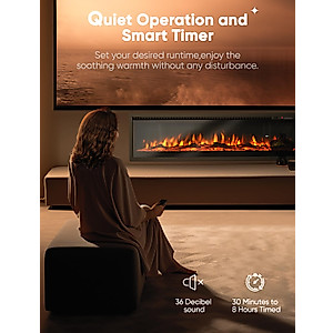 50" Electric Fireplace Inserts and Wall Mounts with Remote Controls 12 Realistic 3D Flame Colors, 750/1500 W Heater, Adjustable Temperature 62F to 82F, Low Noise, 8 Hour Timer, Log and Crystals